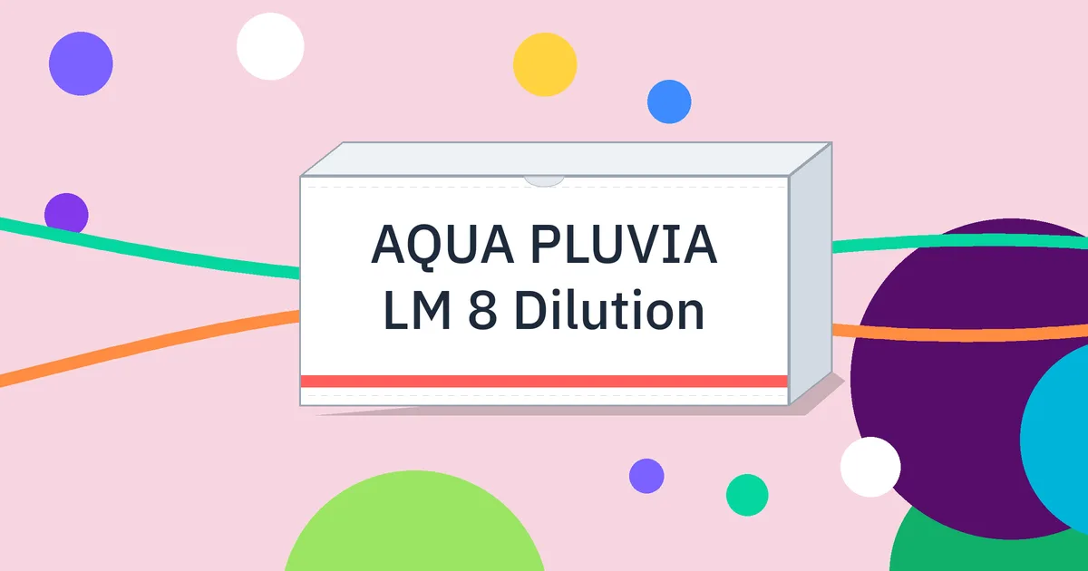 Symbolbild: Packung mit der Aufschrift AQUA PLUVIA LM 8 Dilution (PZN 12765908) – Verfügbarkeit und Bezug in Apotheken in Frankfurt am Main