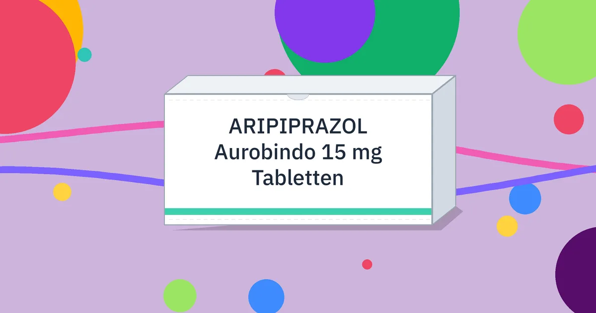 Symbolbild: Packung mit der Aufschrift ARIPIPRAZOL Aurobindo 15 mg Tabletten (PZN 20100761) – Verfügbarkeit und Bezug in Apotheken in Frankfurt am Main
