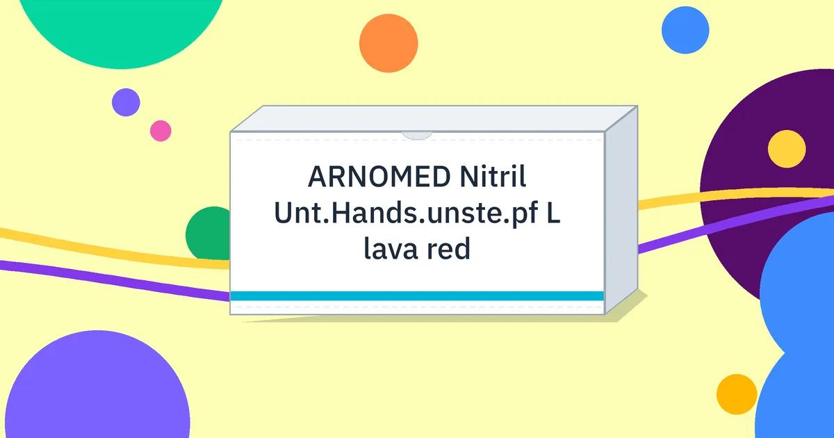 Symbolbild: Packung mit der Aufschrift ARNOMED Nitril Unt.Hands.unste.pf L lava red (PZN 18136817) – Verfügbarkeit und Bezug in Apotheken in Frankfurt am Main