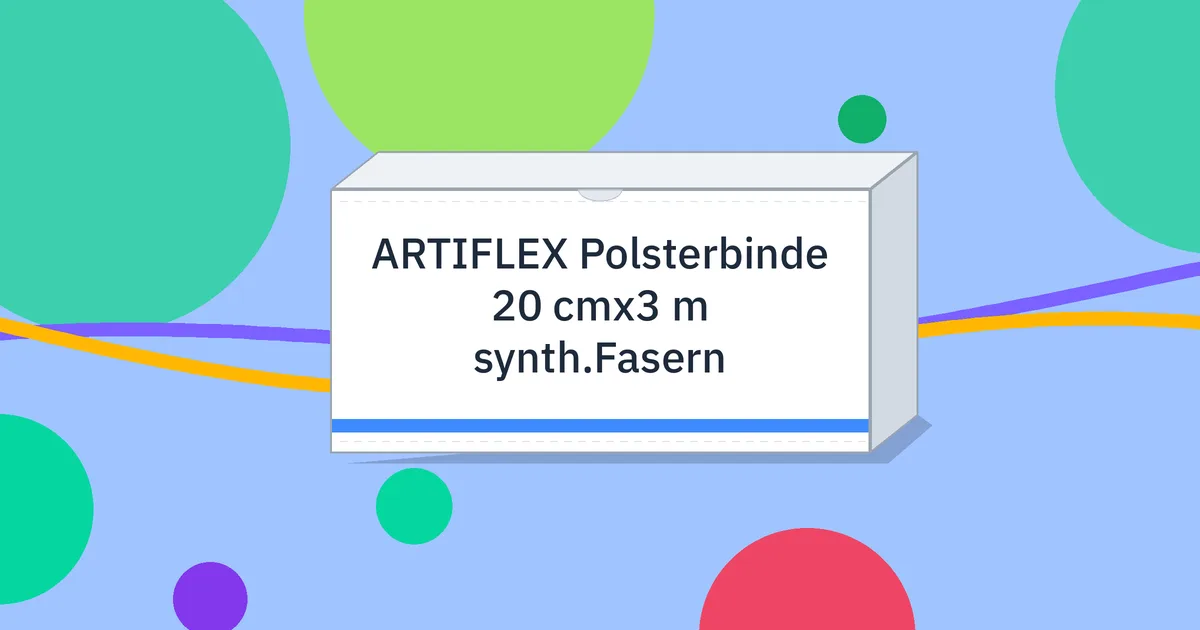 Symbolbild: Packung mit der Aufschrift ARTIFLEX Polsterbinde 20 cmx3 m synth.Fasern (PZN 12654818) – Verfügbarkeit und Bezug in Apotheken in Frankfurt am Main