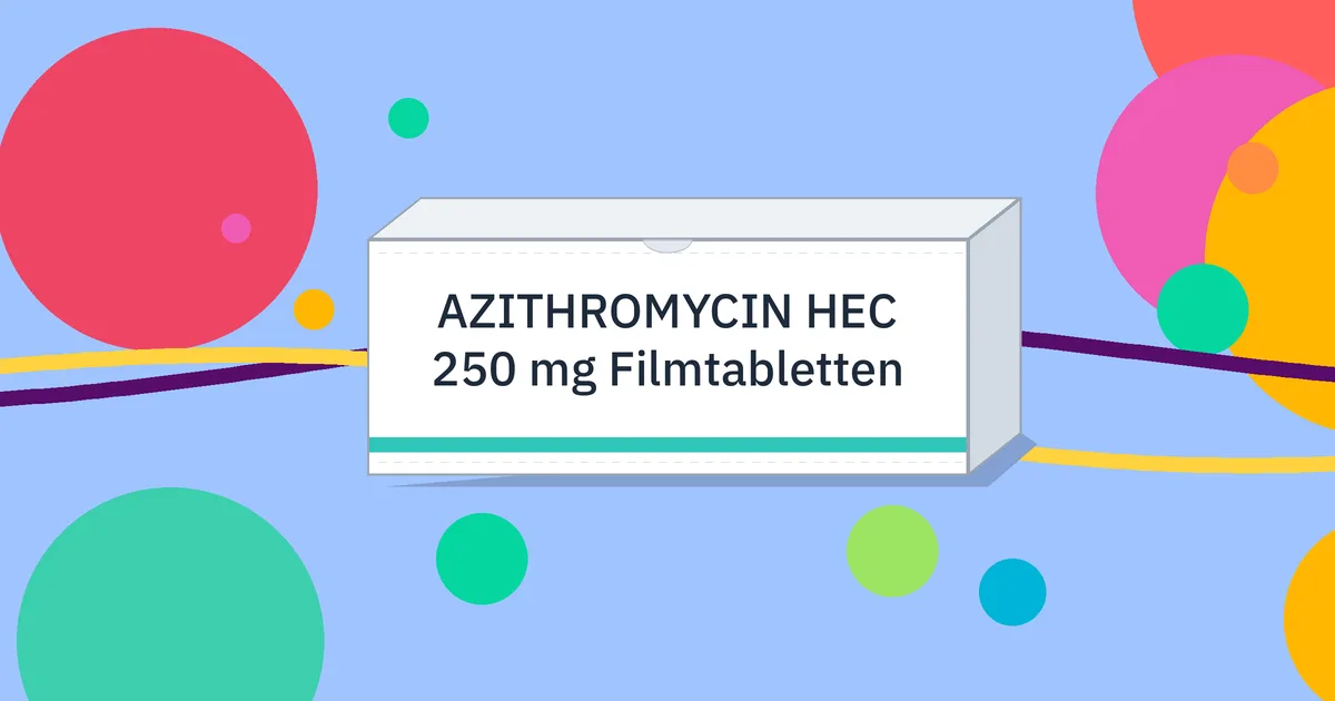 Symbolbild: Packung mit der Aufschrift AZITHROMYCIN HEC 250 mg Filmtabletten (PZN 03979734) – Verfügbarkeit und Bezug in Apotheken in Frankfurt am Main