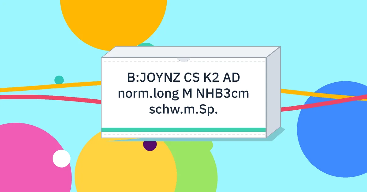Symbolbild: Packung mit der Aufschrift B:JOYNZ CS K2 AD norm.long M NHB3cm schw.m.Sp. (PZN 20526862) – Verfügbarkeit und Bezug in Apotheken in Frankfurt am Main
