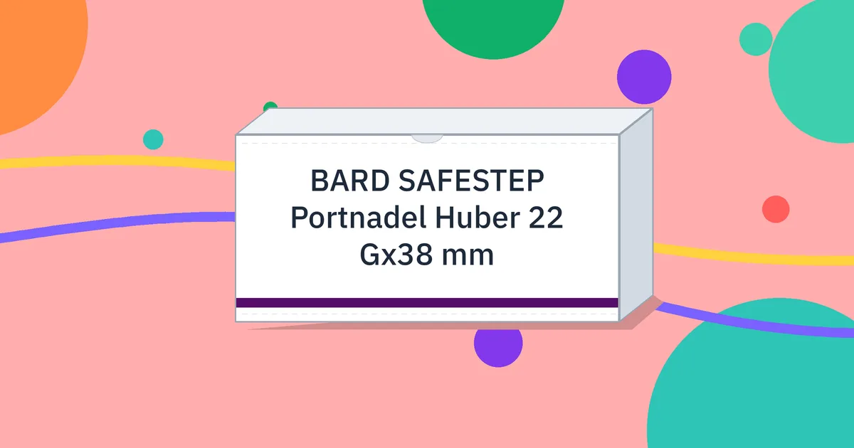 Symbolbild: Packung mit der Aufschrift BARD SAFESTEP Portnadel Huber 22 Gx38 mm (PZN 17296401) – Verfügbarkeit und Bezug in Apotheken in Frankfurt am Main