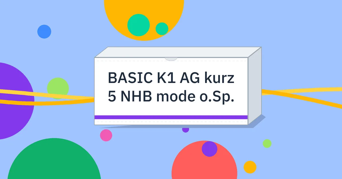 Symbolbild: Packung mit der Aufschrift BASIC K1 AG kurz 5 NHB mode o.Sp. (PZN 20261518) – Verfügbarkeit und Bezug in Apotheken in Frankfurt am Main