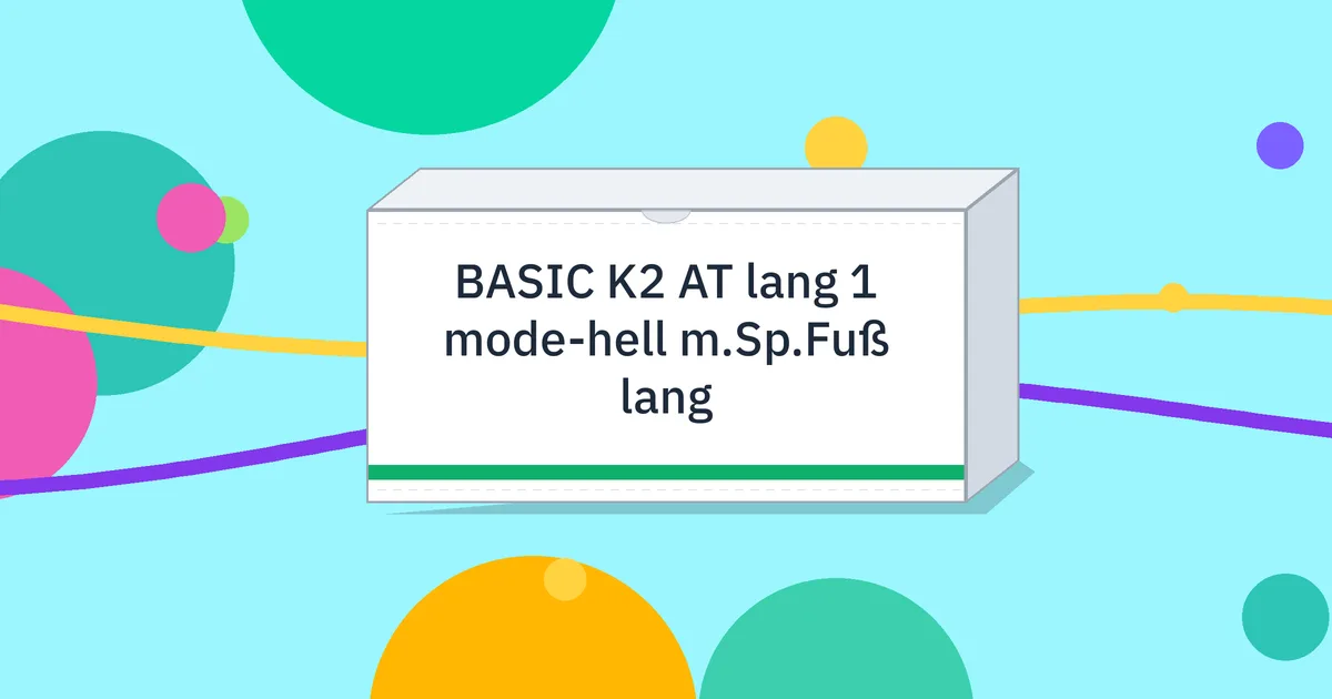 Symbolbild: Packung mit der Aufschrift BASIC K2 AT lang 1 mode-hell m.Sp.Fuß lang (PZN 20268762) – Verfügbarkeit und Bezug in Apotheken in Frankfurt am Main