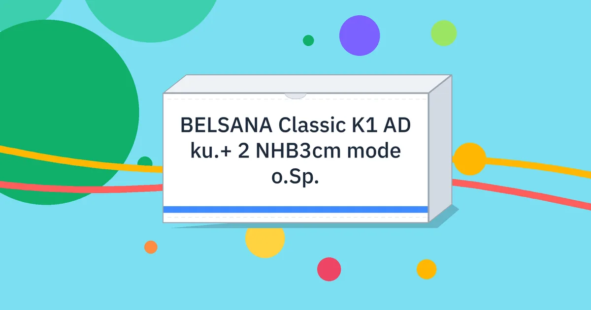 Symbolbild: Packung mit der Aufschrift BELSANA Classic K1 AD ku.+ 2 NHB3cm mode o.Sp. (PZN 19255056) – Verfügbarkeit und Bezug in Apotheken in Frankfurt am Main