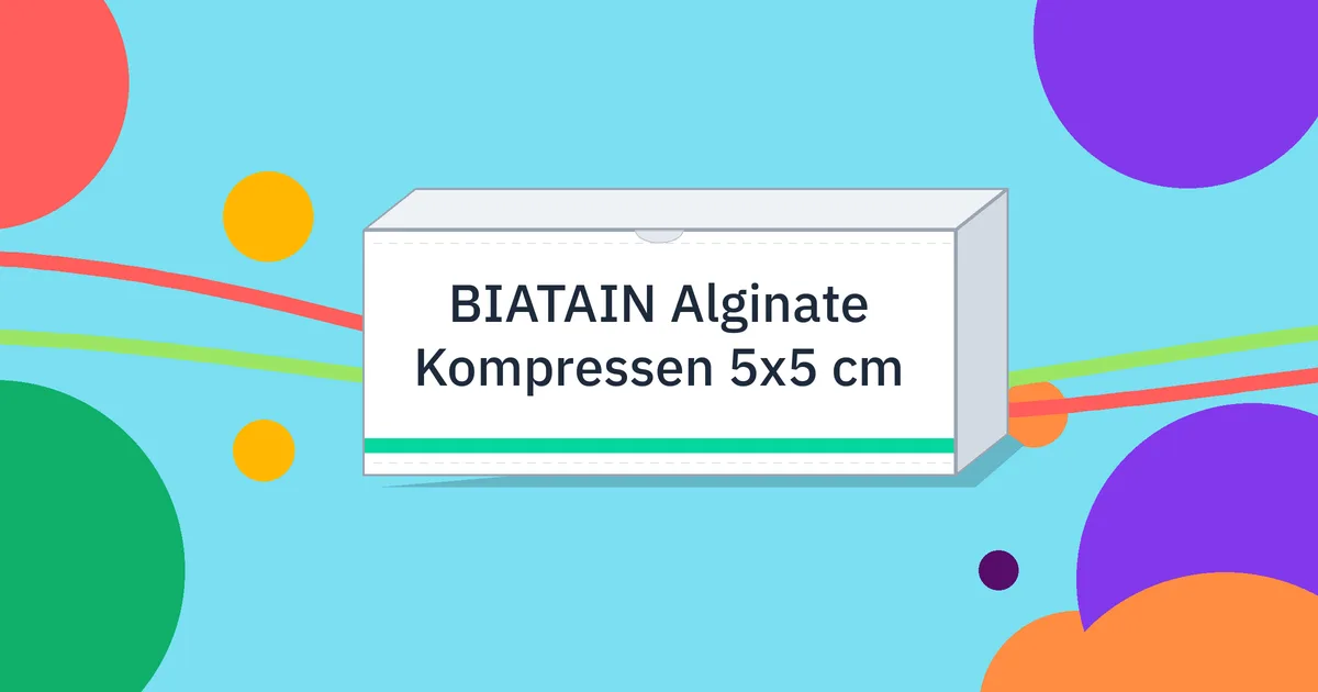 Symbolbild: Packung mit der Aufschrift BIATAIN Alginate Kompressen 5x5 cm (PZN 16515812) – Verfügbarkeit und Bezug in Apotheken in Frankfurt am Main