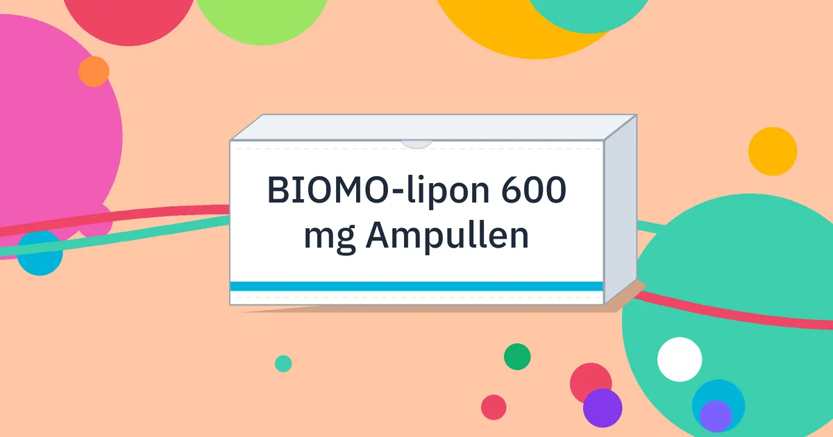 Symbolbild: Packung mit der Aufschrift BIOMO-lipon 600 mg Ampullen (PZN 06897617) – Verfügbarkeit und Bezug in Apotheken in Frankfurt am Main