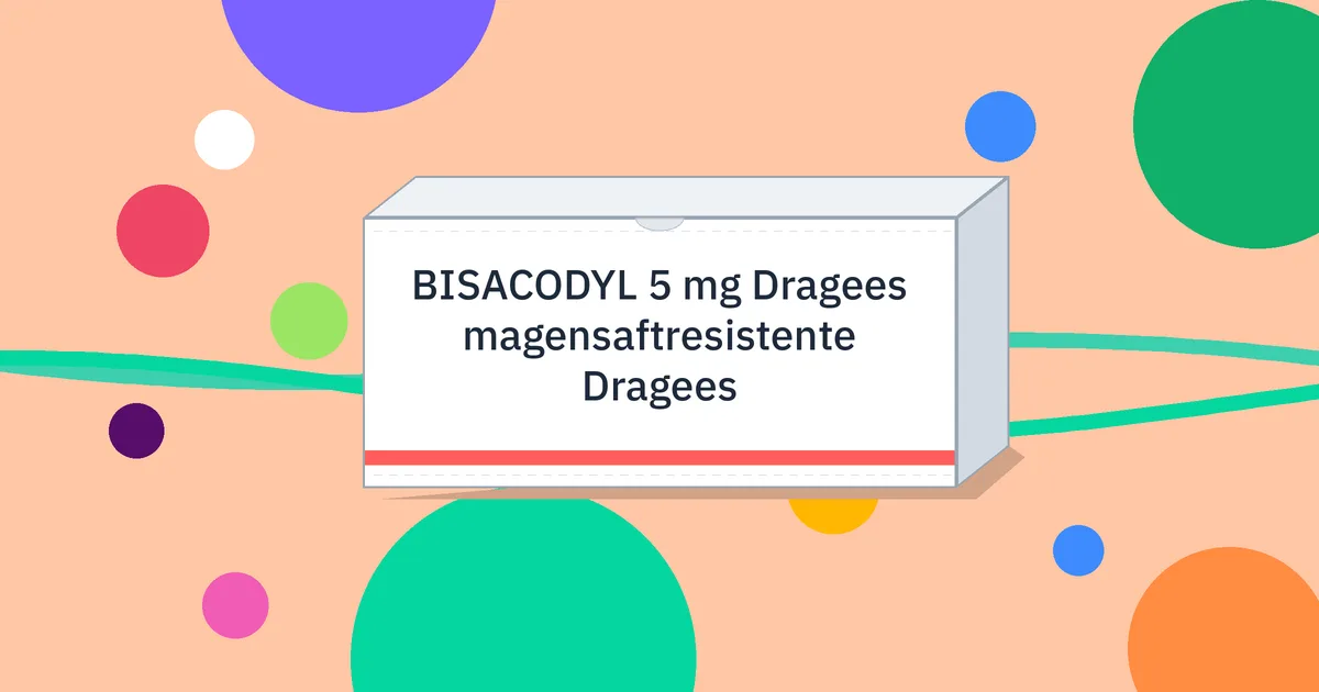 Symbolbild: Packung mit der Aufschrift BISACODYL 5 mg Dragees magensaftresistente Dragees (PZN 16580790) – Verfügbarkeit und Bezug in Apotheken in Frankfurt am Main