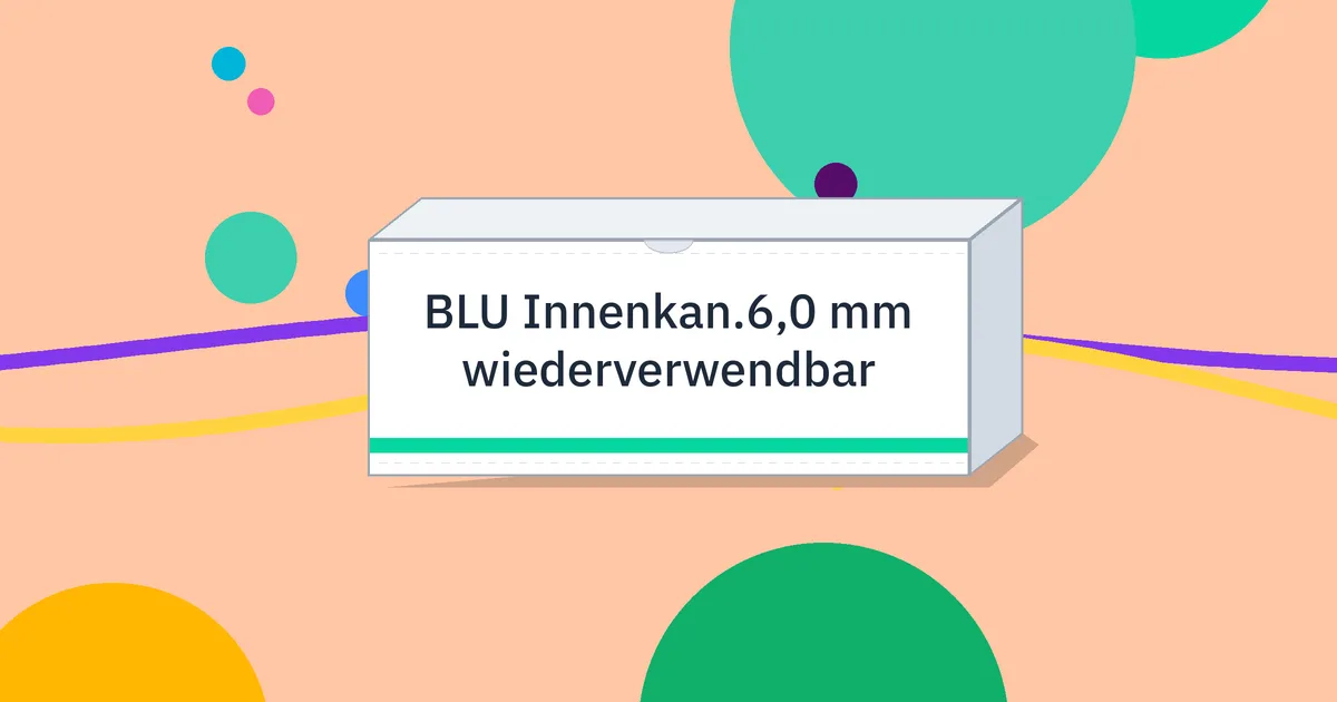 Symbolbild: Packung mit der Aufschrift BLU Innenkan.6,0 mm wiederverwendbar (PZN 02151714) – Verfügbarkeit und Bezug in Apotheken in Frankfurt am Main