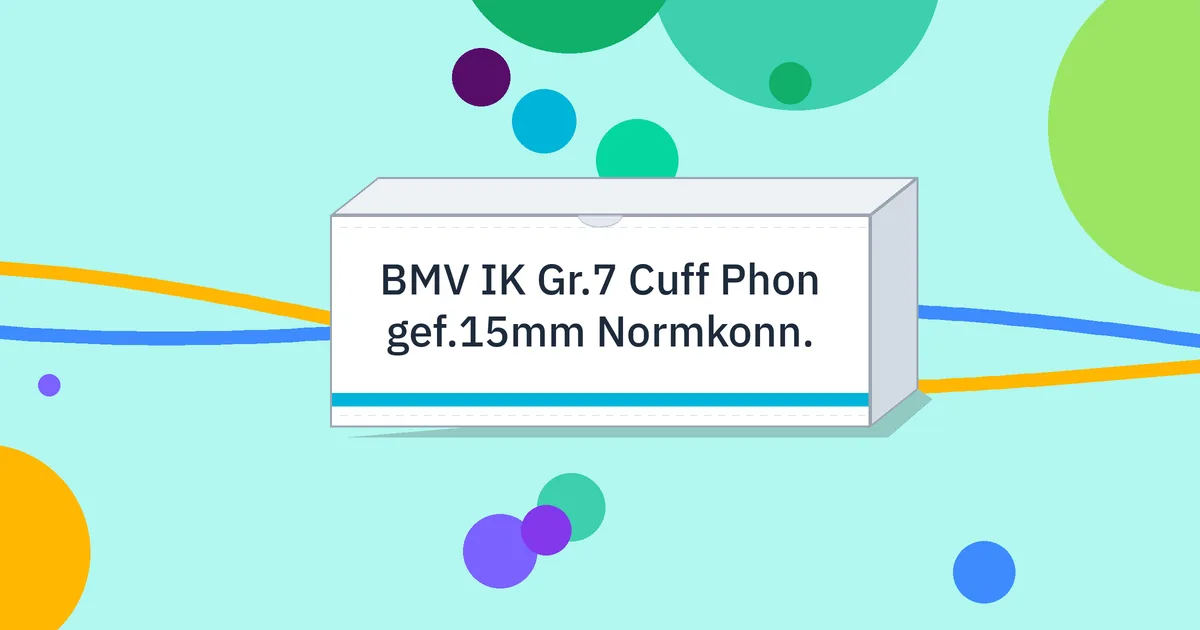 Symbolbild: Packung mit der Aufschrift BMV IK Gr.7 Cuff Phon gef.15mm Normkonn. (PZN 18382539) – Verfügbarkeit und Bezug in Apotheken in Frankfurt am Main
