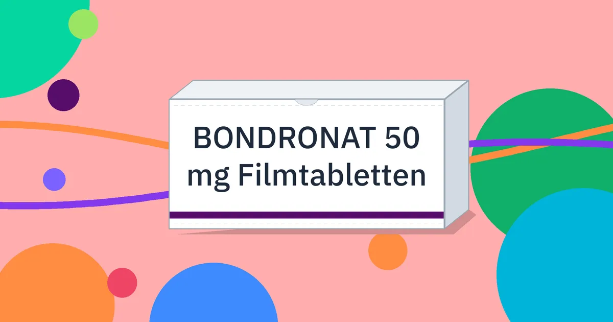 Symbolbild: Packung mit der Aufschrift BONDRONAT 50 mg Filmtabletten (PZN 15608753) – Verfügbarkeit und Bezug in Apotheken in Frankfurt am Main