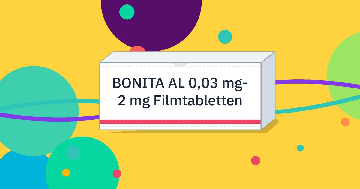 Symbolbild: Packung mit der Aufschrift BONITA AL 0,03 mg-2 mg Filmtabletten (PZN 06453464) – Verfügbarkeit und Bezug in Apotheken in Frankfurt am Main