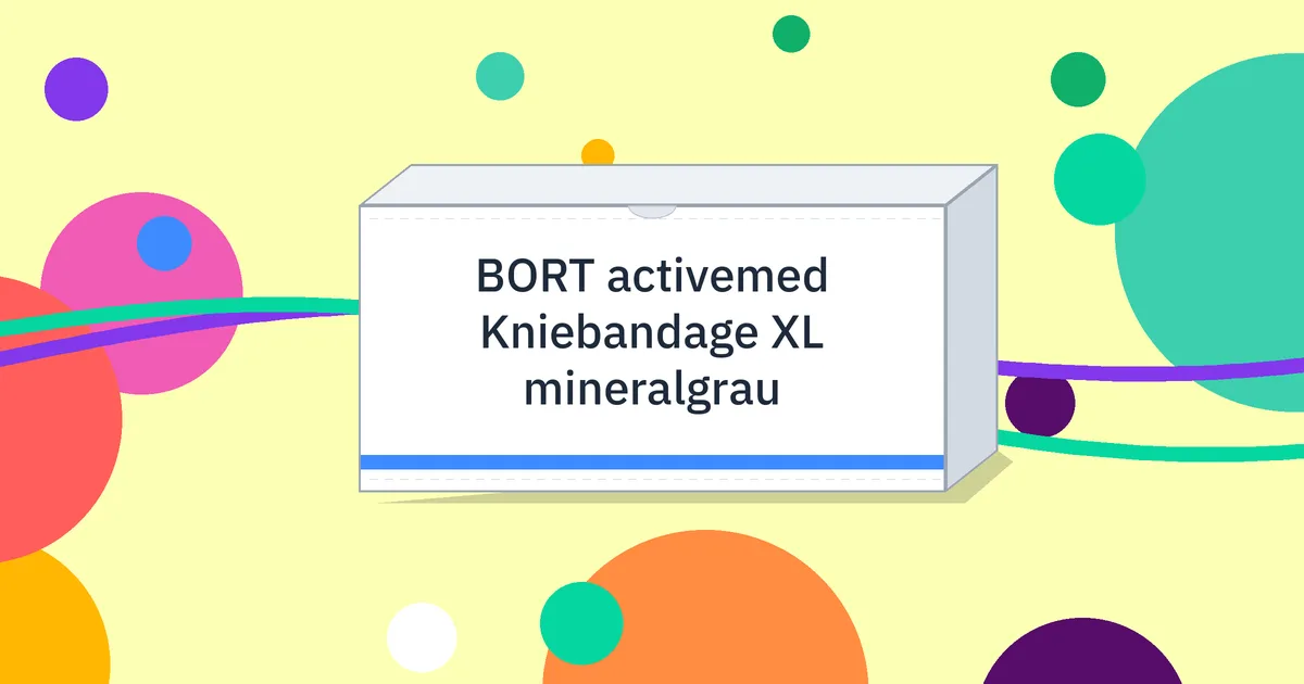 Symbolbild: Packung mit der Aufschrift BORT activemed Kniebandage XL mineralgrau (PZN 12602023) – Verfügbarkeit und Bezug in Apotheken in Frankfurt am Main