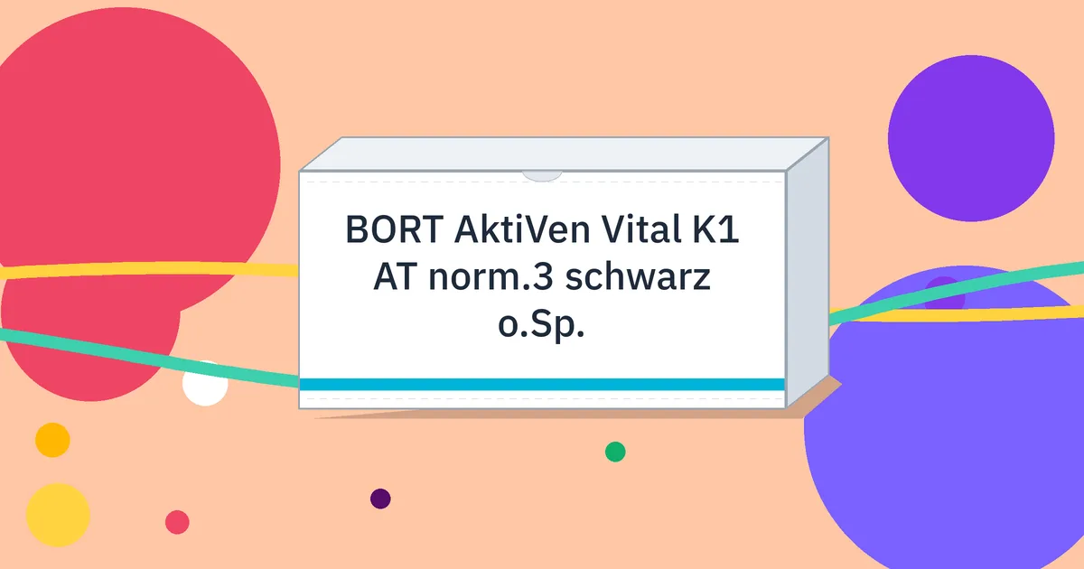 Symbolbild: Packung mit der Aufschrift BORT AktiVen Vital K1 AT norm.3 schwarz o.Sp. (PZN 13739675) – Verfügbarkeit und Bezug in Apotheken in Frankfurt am Main