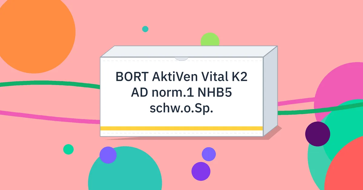 Symbolbild: Packung mit der Aufschrift BORT AktiVen Vital K2 AD norm.1 NHB5 schw.o.Sp. (PZN 17493082) – Verfügbarkeit und Bezug in Apotheken in Frankfurt am Main