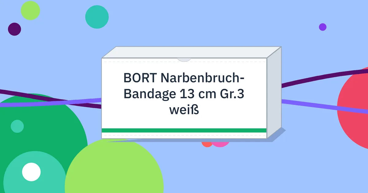 Symbolbild: Packung mit der Aufschrift BORT Narbenbruch-Bandage 13 cm Gr.3 weiß (PZN 09460921) – Verfügbarkeit und Bezug in Apotheken in Frankfurt am Main