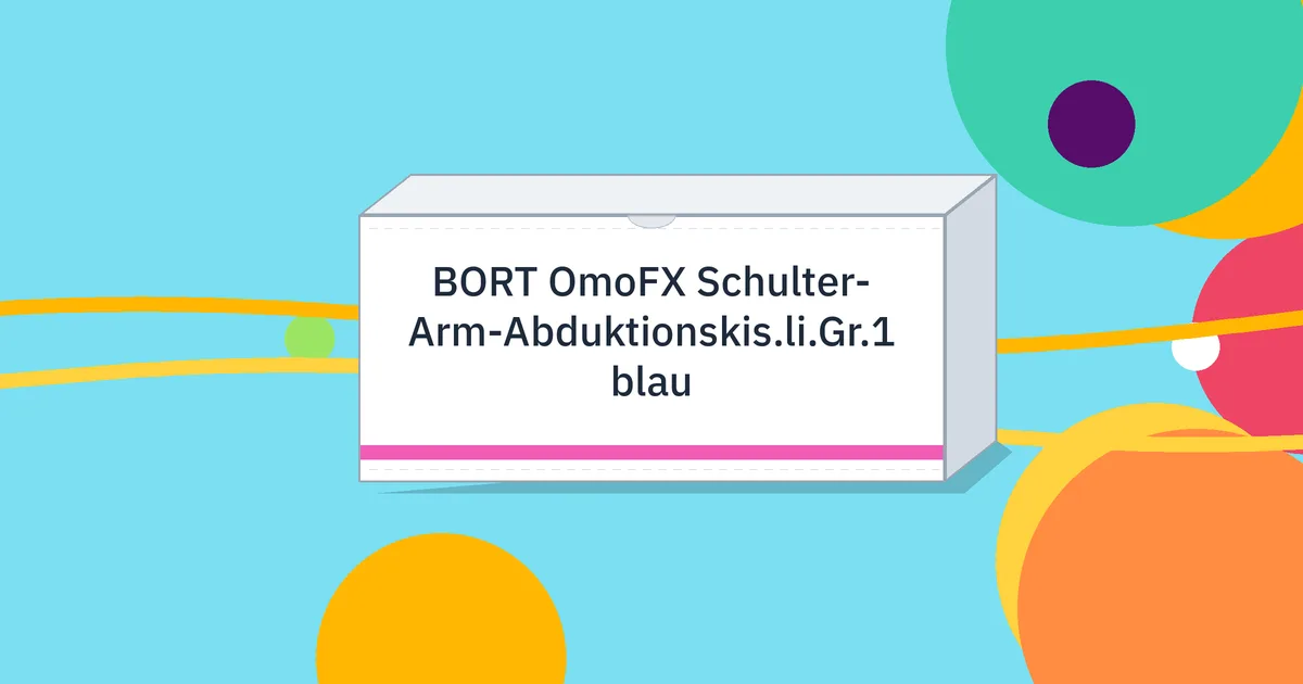 Symbolbild: Packung mit der Aufschrift BORT OmoFX Schulter-Arm-Abduktionskis.li.Gr.1 blau (PZN 05564090) – Verfügbarkeit und Bezug in Apotheken in Frankfurt am Main