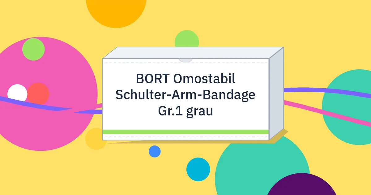 Symbolbild: Packung mit der Aufschrift BORT Omostabil Schulter-Arm-Bandage Gr.1 grau (PZN 20106692) – Verfügbarkeit und Bezug in Apotheken in Frankfurt am Main