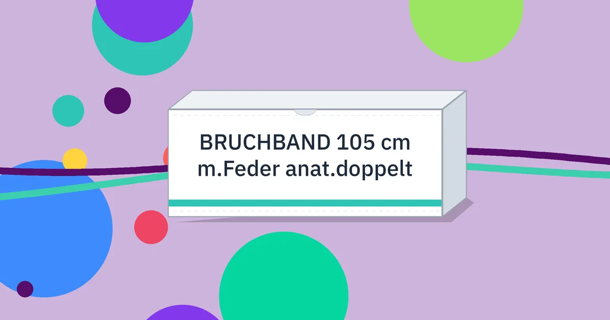 Symbolbild: Packung mit der Aufschrift BRUCHBAND 105 cm m.Feder anat.doppelt (PZN 02007733) – Verfügbarkeit und Bezug in Apotheken in Frankfurt am Main