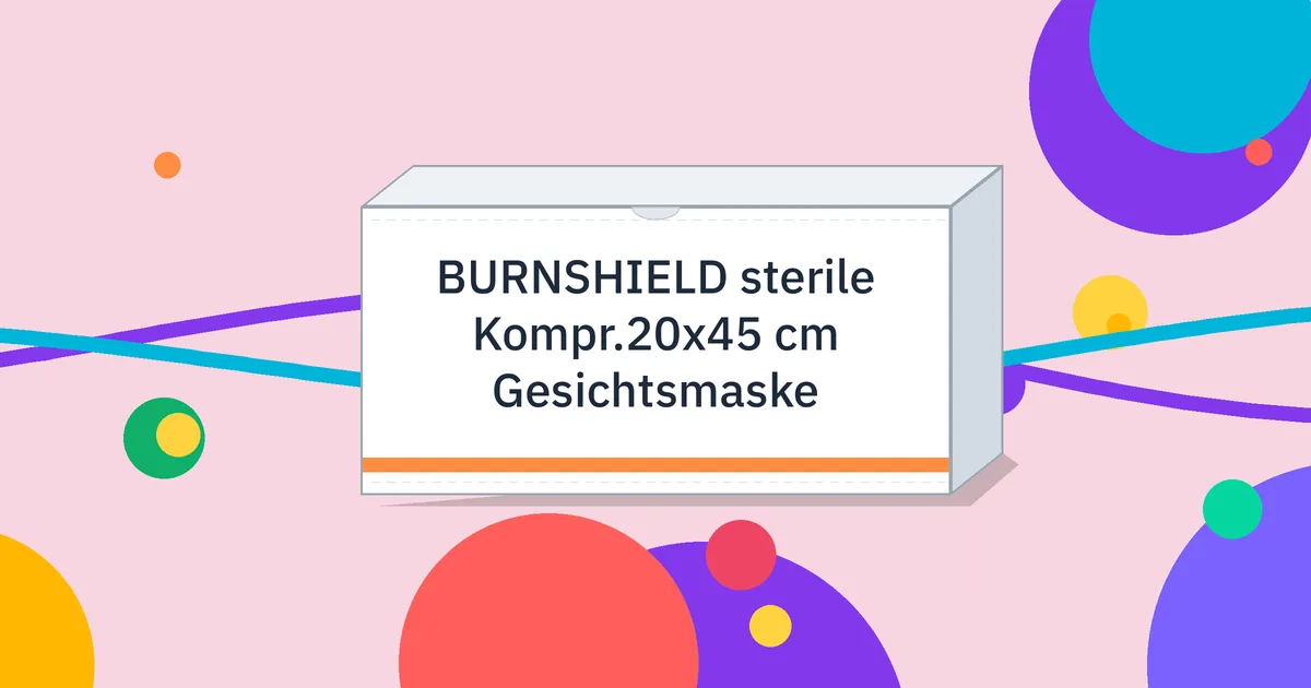 Symbolbild: Packung mit der Aufschrift BURNSHIELD sterile Kompr.20x45 cm Gesichtsmaske (PZN 18669933) – Verfügbarkeit und Bezug in Apotheken in Frankfurt am Main