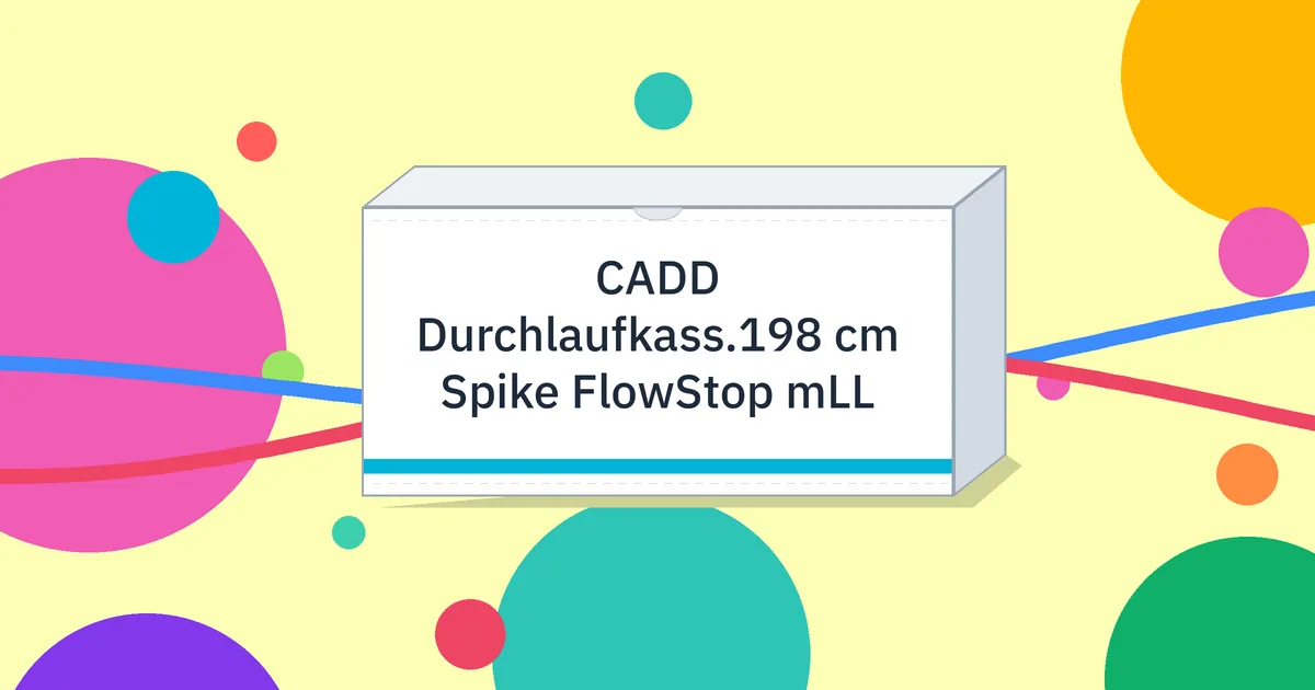 Symbolbild: Packung mit der Aufschrift CADD Durchlaufkass.198 cm Spike FlowStop mLL (PZN 15434856) – Verfügbarkeit und Bezug in Apotheken in Frankfurt am Main