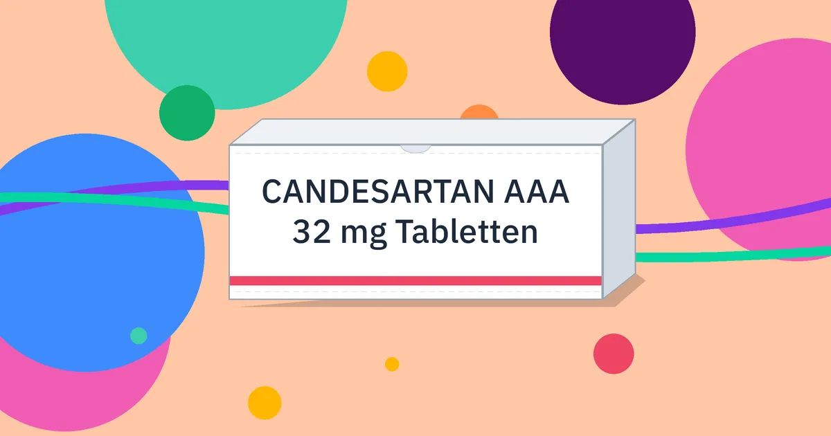 Symbolbild: Packung mit der Aufschrift CANDESARTAN AAA 32 mg Tabletten (PZN 09531845) – Verfügbarkeit und Bezug in Apotheken in Frankfurt am Main
