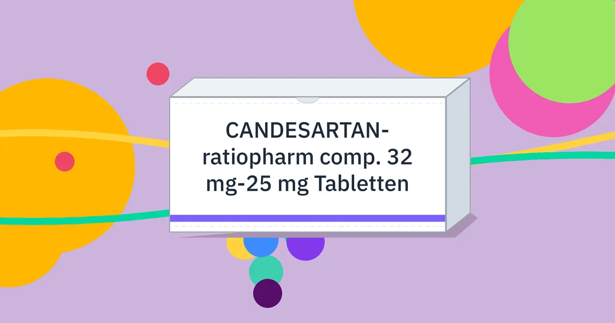 Symbolbild: Packung mit der Aufschrift CANDESARTAN-ratiopharm comp. 32 mg-25 mg Tabletten (PZN 09068293) – Verfügbarkeit und Bezug in Apotheken in Frankfurt am Main