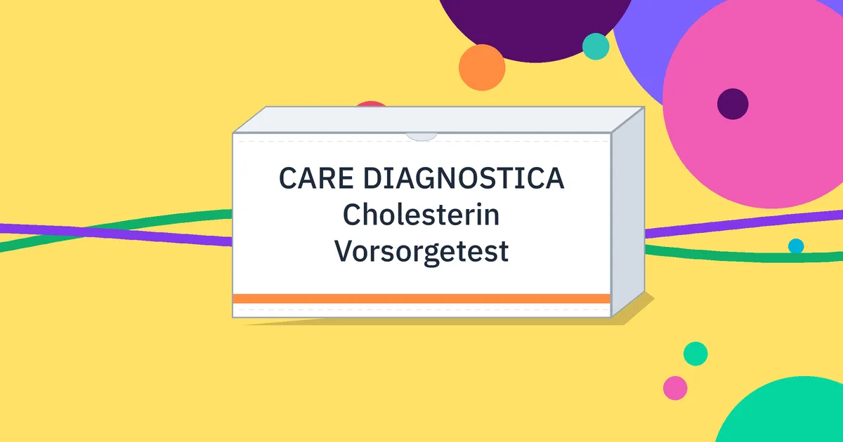 Symbolbild: Packung mit der Aufschrift CARE DIAGNOSTICA Cholesterin Vorsorgetest (PZN 02577258) – Verfügbarkeit und Bezug in Apotheken in Frankfurt am Main