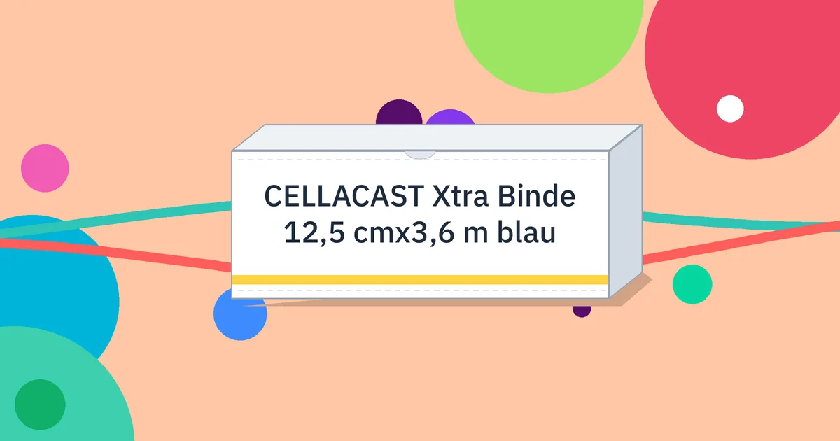 Symbolbild: Packung mit der Aufschrift CELLACAST Xtra Binde 12,5 cmx3,6 m blau (PZN 14252538) – Verfügbarkeit und Bezug in Apotheken in Frankfurt am Main