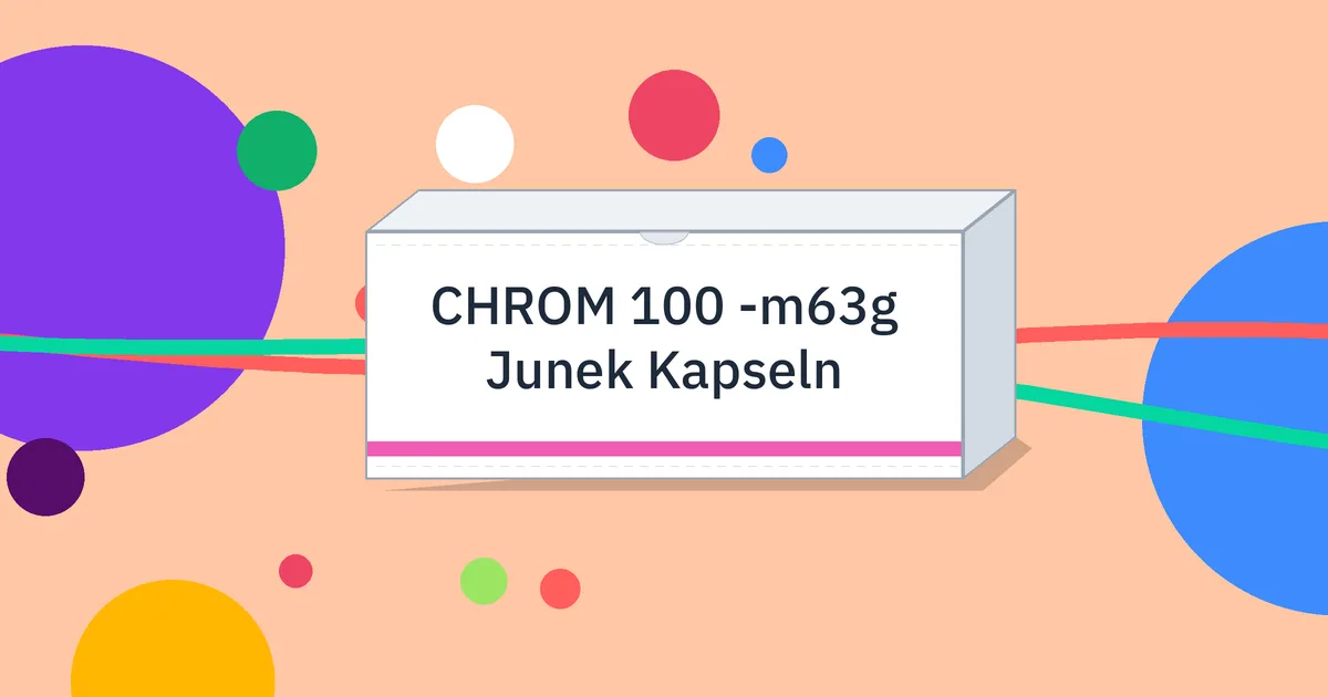 Symbolbild: Packung mit der Aufschrift CHROM 100 -m63g Junek Kapseln (PZN 01643579) – Verfügbarkeit und Bezug in Apotheken in Frankfurt am Main