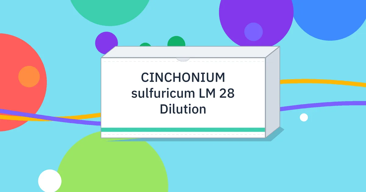 Symbolbild: Packung mit der Aufschrift CINCHONIUM sulfuricum LM 28 Dilution (PZN 13446625) – Verfügbarkeit und Bezug in Apotheken in Frankfurt am Main