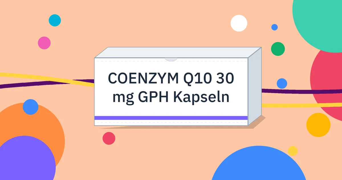 Symbolbild: Packung mit der Aufschrift COENZYM Q10 30 mg GPH Kapseln (PZN 01551191) – Verfügbarkeit und Bezug in Apotheken in Frankfurt am Main