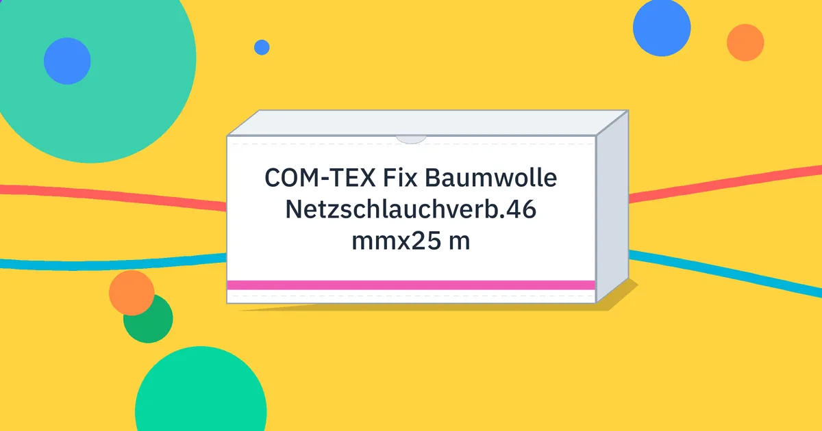 Symbolbild: Packung mit der Aufschrift COM-TEX Fix Baumwolle Netzschlauchverb.46 mmx25 m (PZN 04723215) – Verfügbarkeit und Bezug in Apotheken in Frankfurt am Main