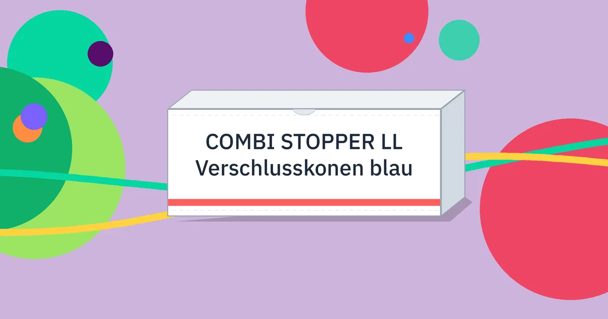 Symbolbild: Packung mit der Aufschrift COMBI STOPPER LL Verschlusskonen blau (PZN 07615762) – Verfügbarkeit und Bezug in Apotheken in Frankfurt am Main