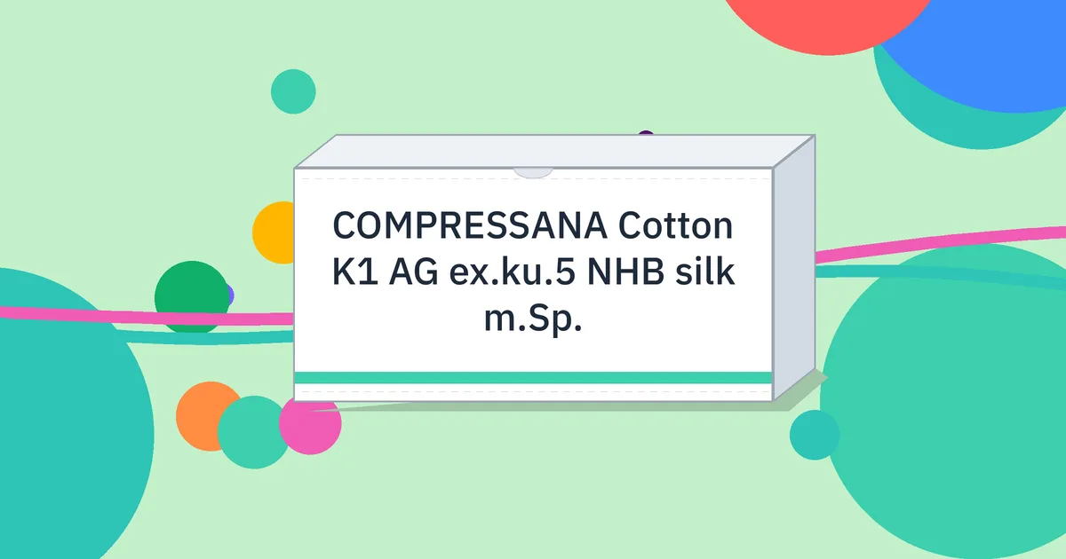 Symbolbild: Packung mit der Aufschrift COMPRESSANA Cotton K1 AG ex.ku.5 NHB silk m.Sp. (PZN 11395272) – Verfügbarkeit und Bezug in Apotheken in Frankfurt am Main