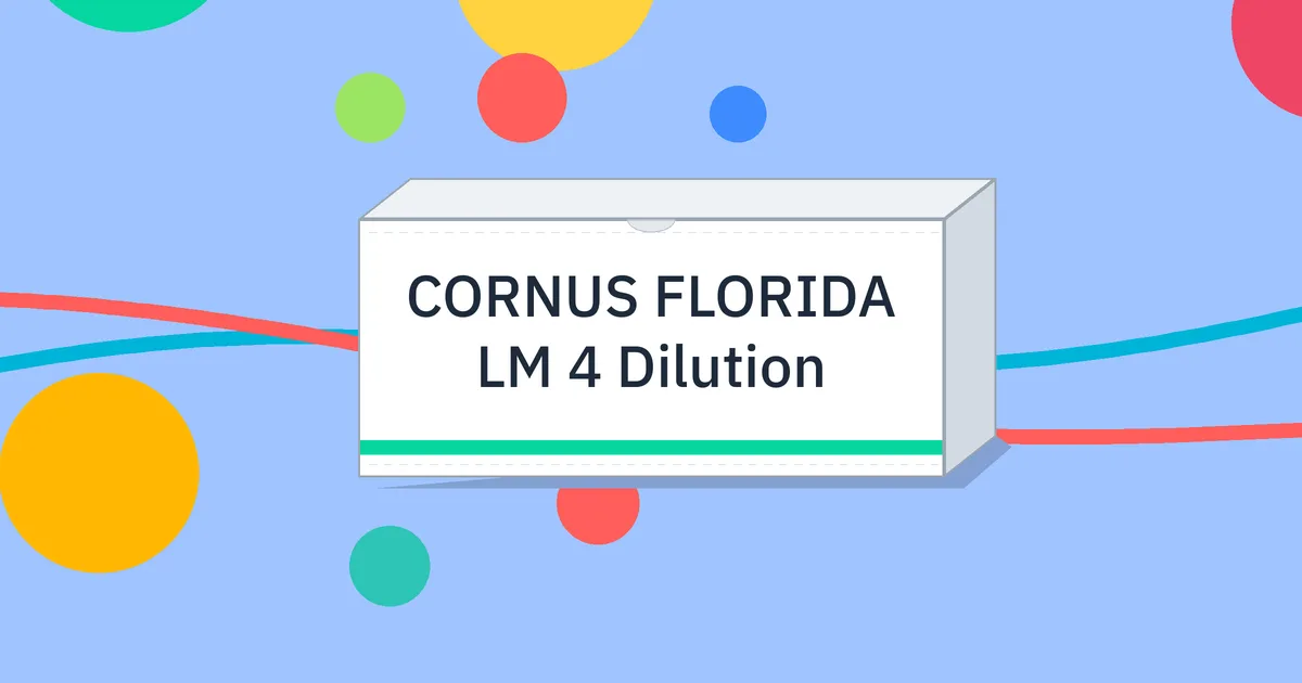 Symbolbild: Packung mit der Aufschrift CORNUS FLORIDA LM 4 Dilution (PZN 13452502) – Verfügbarkeit und Bezug in Apotheken in Frankfurt am Main
