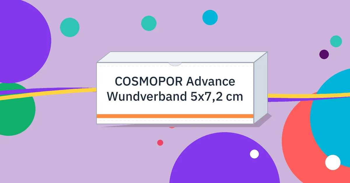 Symbolbild: Packung mit der Aufschrift COSMOPOR Advance Wundverband 5x7,2 cm (PZN 20610634) – Verfügbarkeit und Bezug in Apotheken in Frankfurt am Main