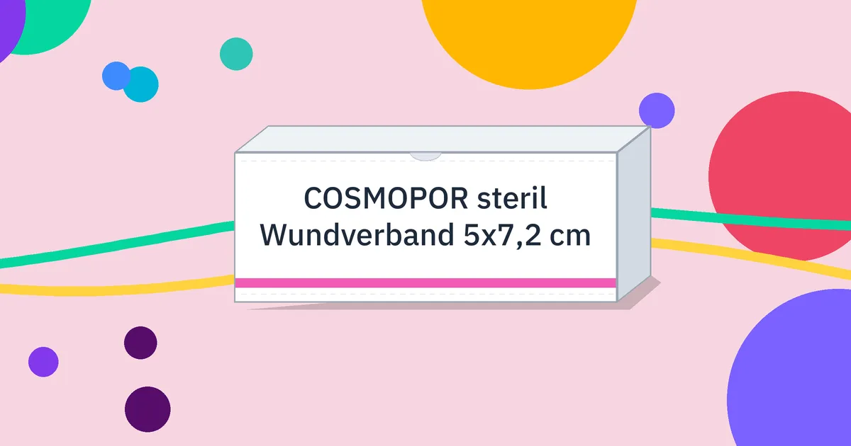 Symbolbild: Packung mit der Aufschrift COSMOPOR steril Wundverband 5x7,2 cm (PZN 14374276) – Verfügbarkeit und Bezug in Apotheken in Frankfurt am Main