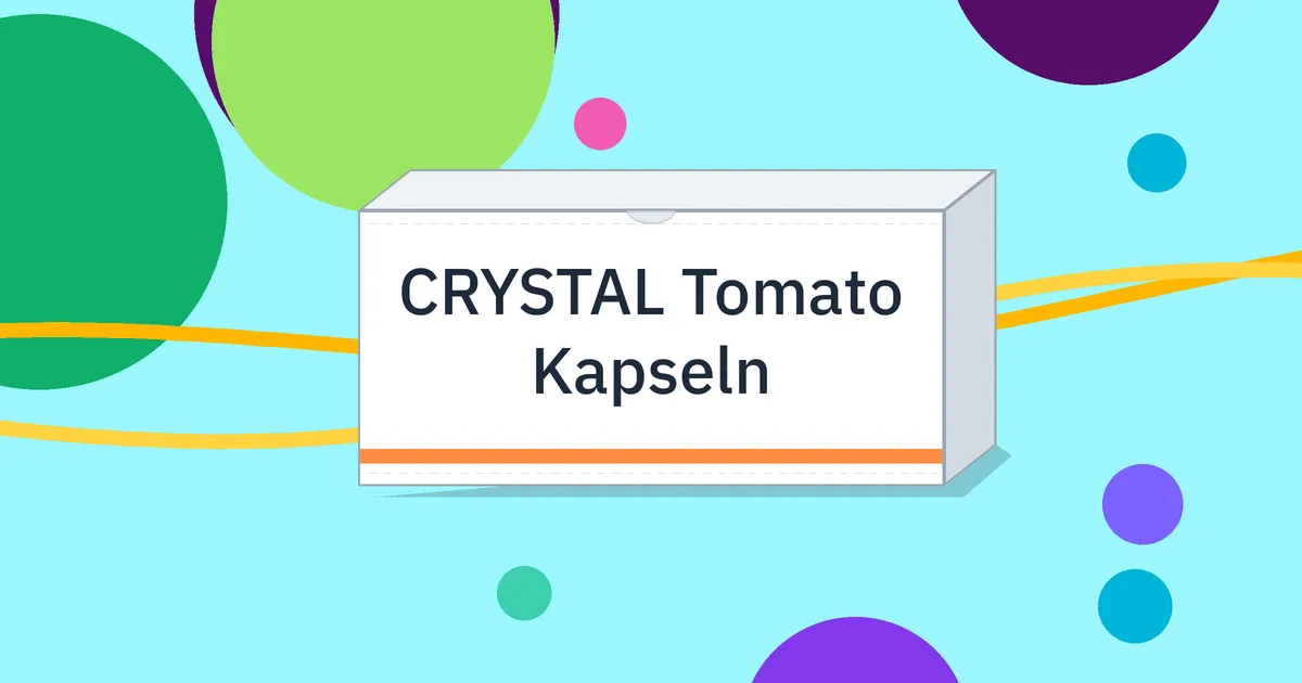 Symbolbild: Packung mit der Aufschrift CRYSTAL Tomato Kapseln (PZN 10145834) – Verfügbarkeit und Bezug in Apotheken in Frankfurt am Main