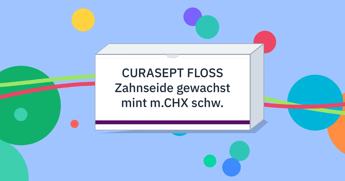 Symbolbild: Packung mit der Aufschrift CURASEPT FLOSS Zahnseide gewachst mint m.CHX schw. (PZN 18680337) – Verfügbarkeit und Bezug in Apotheken in Frankfurt am Main