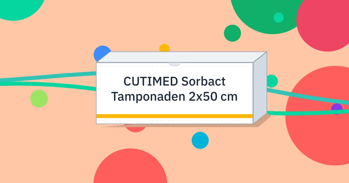 Symbolbild: Packung mit der Aufschrift CUTIMED Sorbact Tamponaden 2x50 cm (PZN 20338899) – Verfügbarkeit und Bezug in Apotheken in Frankfurt am Main
