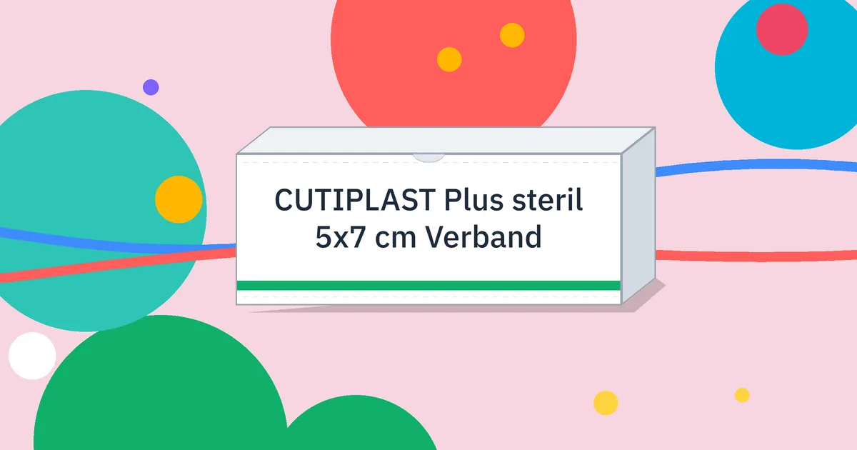 Symbolbild: Packung mit der Aufschrift CUTIPLAST Plus steril 5x7 cm Verband (PZN 10046084) – Verfügbarkeit und Bezug in Apotheken in Frankfurt am Main