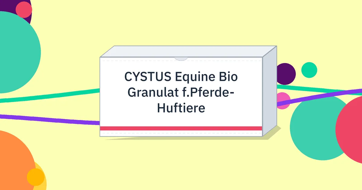 Symbolbild: Packung mit der Aufschrift CYSTUS Equine Bio Granulat f.Pferde-Huftiere (PZN 19951198) – Verfügbarkeit und Bezug in Apotheken in Frankfurt am Main