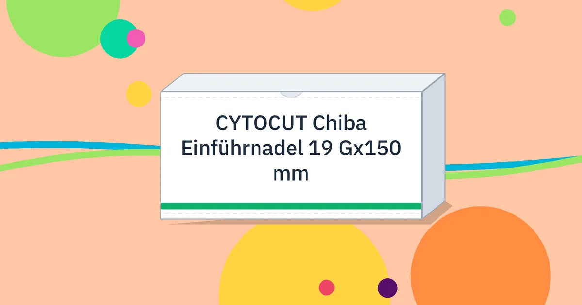 Symbolbild: Packung mit der Aufschrift CYTOCUT Chiba Einführnadel 19 Gx150 mm (PZN 16919254) – Verfügbarkeit und Bezug in Apotheken in Frankfurt am Main