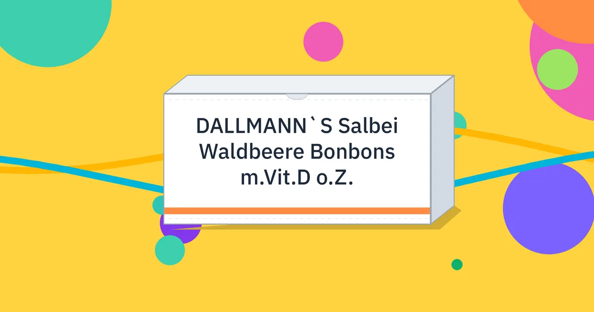 Symbolbild: Packung mit der Aufschrift DALLMANN`S Salbei Waldbeere Bonbons m.Vit.D o.Z. (PZN 17155020) – Verfügbarkeit und Bezug in Apotheken in Frankfurt am Main