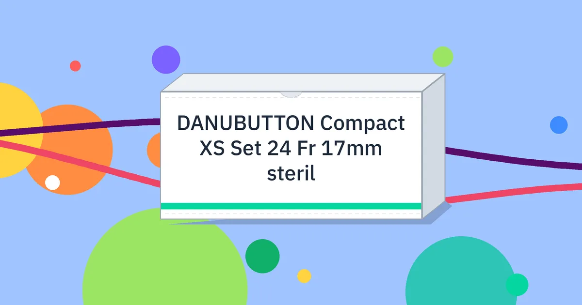 Symbolbild: Packung mit der Aufschrift DANUBUTTON Compact XS Set 24 Fr 17mm steril (PZN 19853343) – Verfügbarkeit und Bezug in Apotheken in Frankfurt am Main