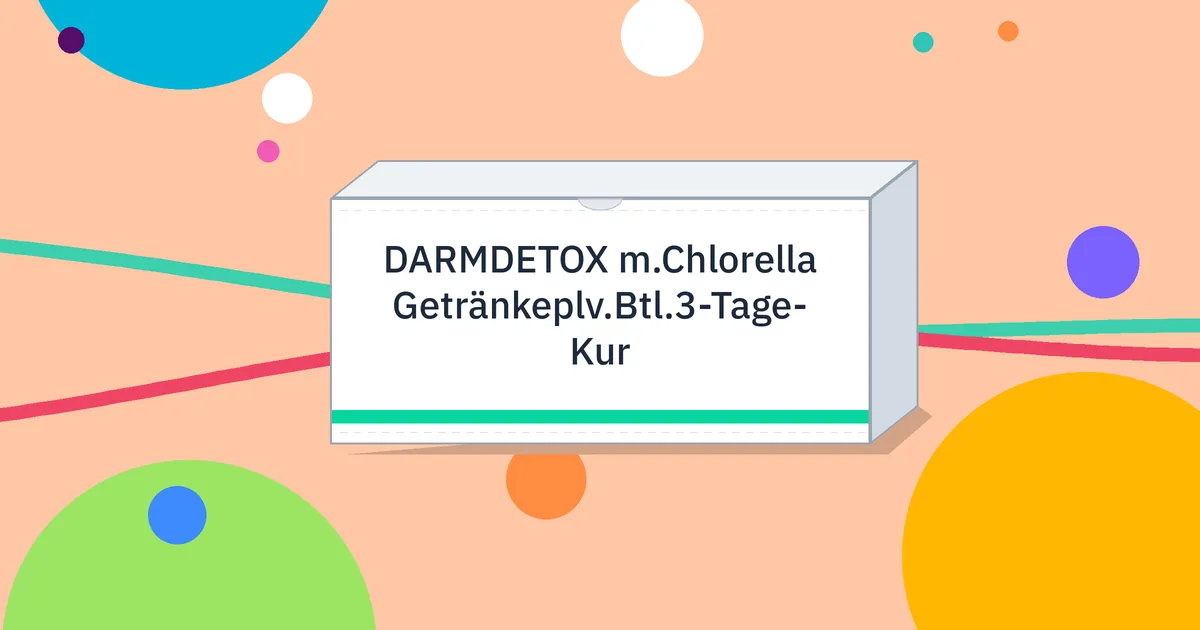 Symbolbild: Packung mit der Aufschrift DARMDETOX m.Chlorella Getränkeplv.Btl.3-Tage-Kur (PZN 17917004) – Verfügbarkeit und Bezug in Apotheken in Frankfurt am Main