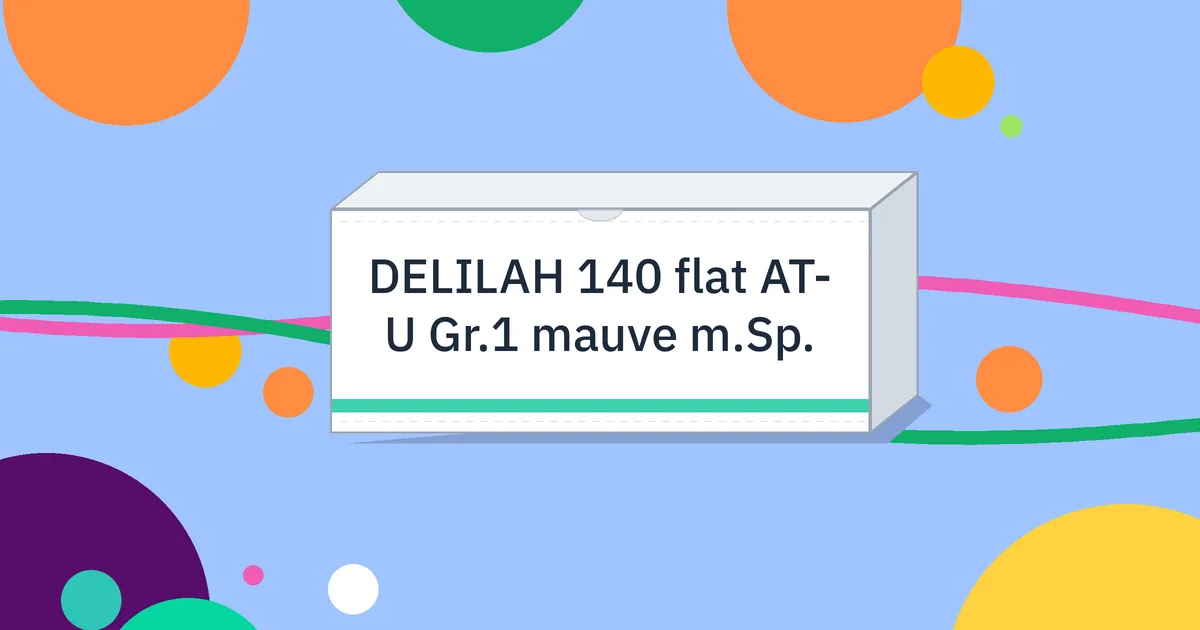 Symbolbild: Packung mit der Aufschrift DELILAH 140 flat AT-U Gr.1 mauve m.Sp. (PZN 14248235) – Verfügbarkeit und Bezug in Apotheken in Frankfurt am Main