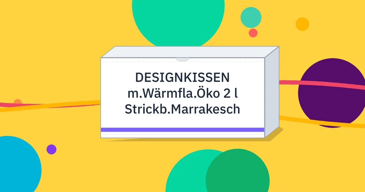 Symbolbild: Packung mit der Aufschrift DESIGNKISSEN m.Wärmfla.Öko 2 l Strickb.Marrakesch (PZN 16791222) – Verfügbarkeit und Bezug in Apotheken in Frankfurt am Main